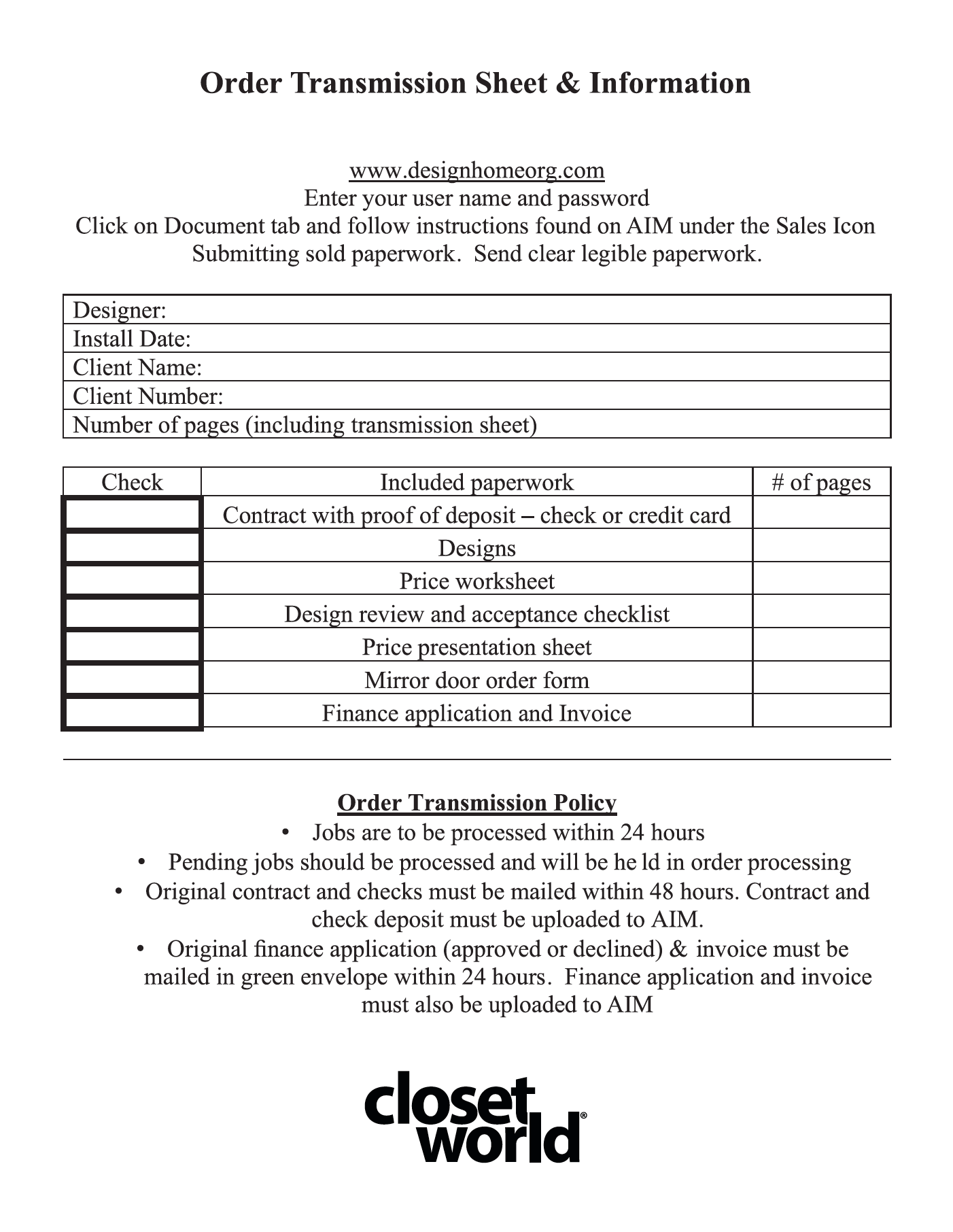 CW Order Transmission Cover Sheet – HOI Supply Store
